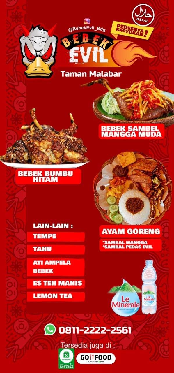 Menu at Bebek Evil restaurant, Bandung
