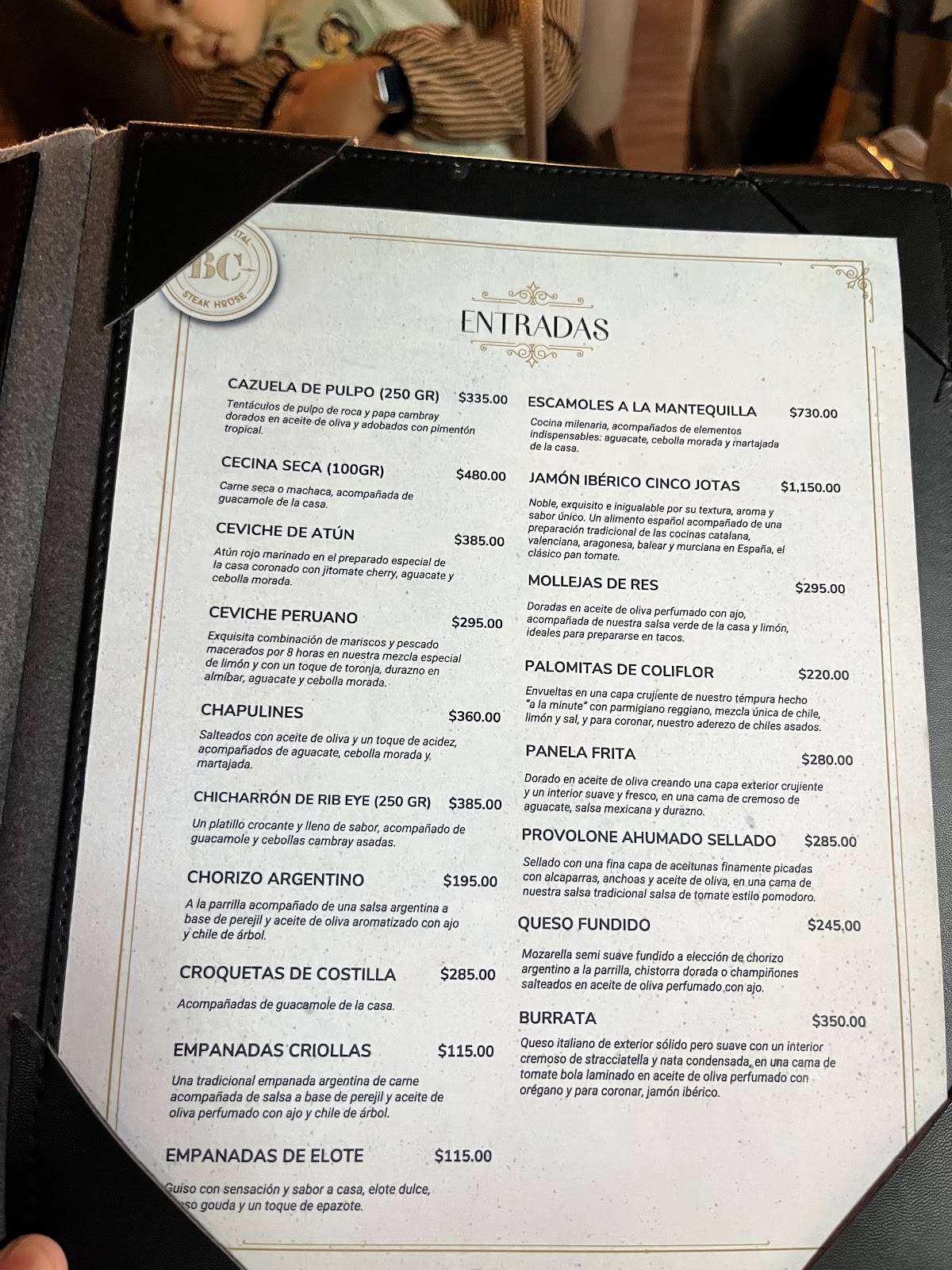 Carta de parrilla Beef Capital, Celaya