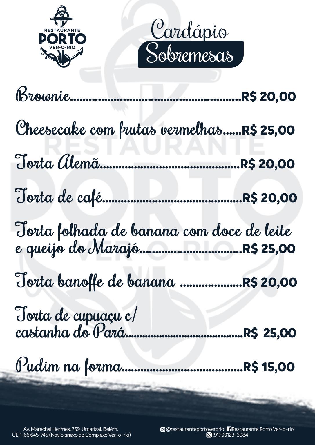 Menu em Porto Ver-o-Rio restaurante, Belém
