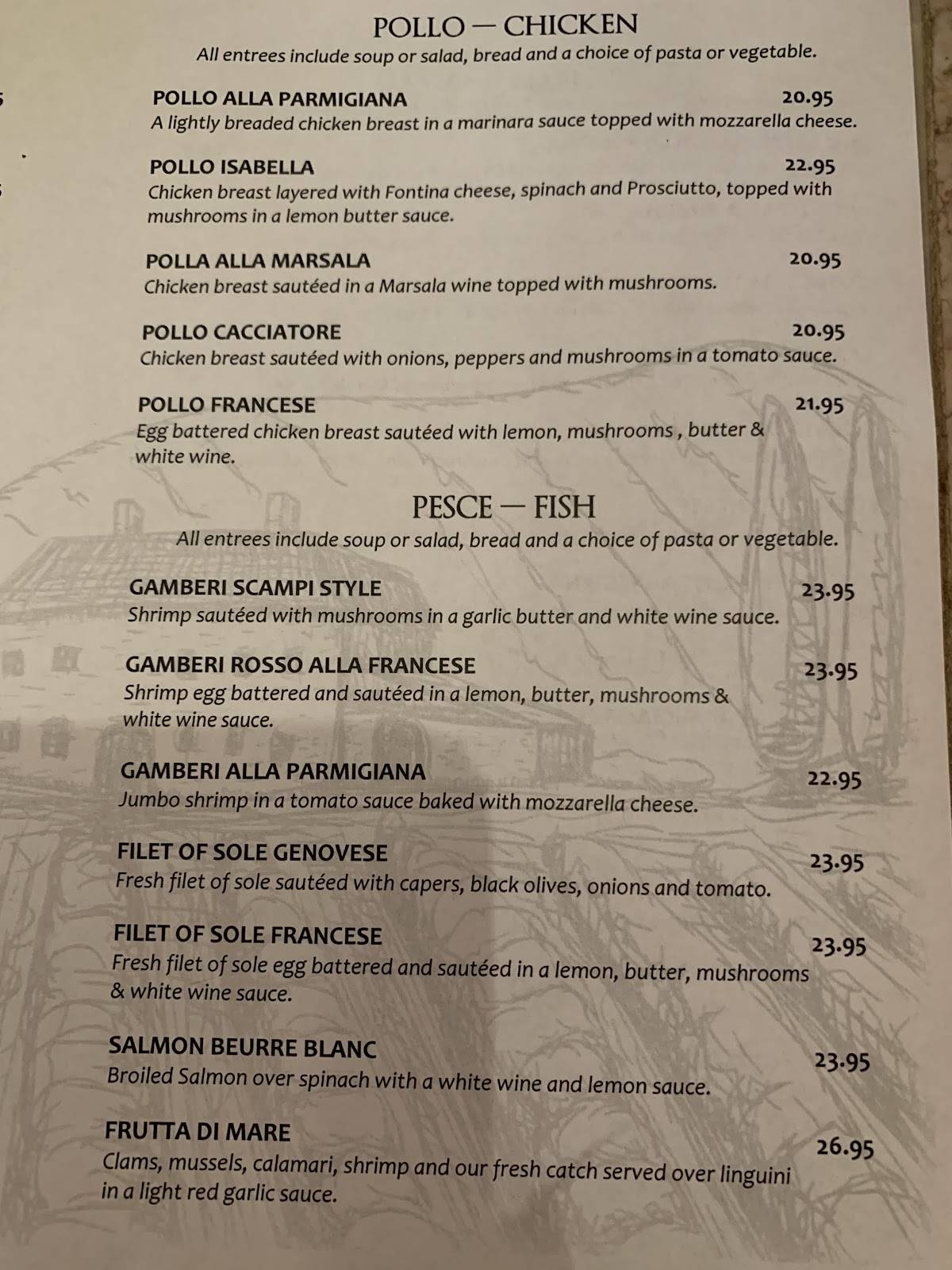 Menu at Bello Valentino's restaurant, New Smyrna Beach, N Dixie Fwy