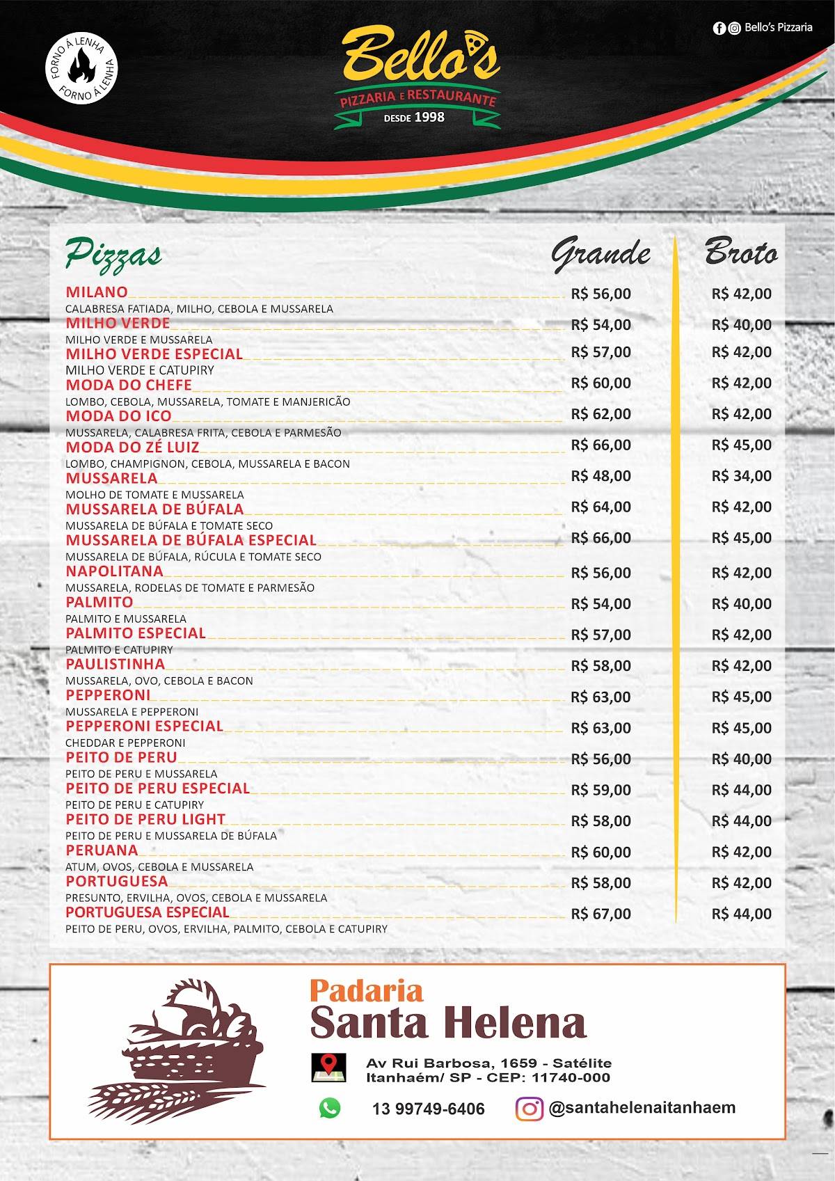 Menu em Bello's Pizzaria, Itanhaém