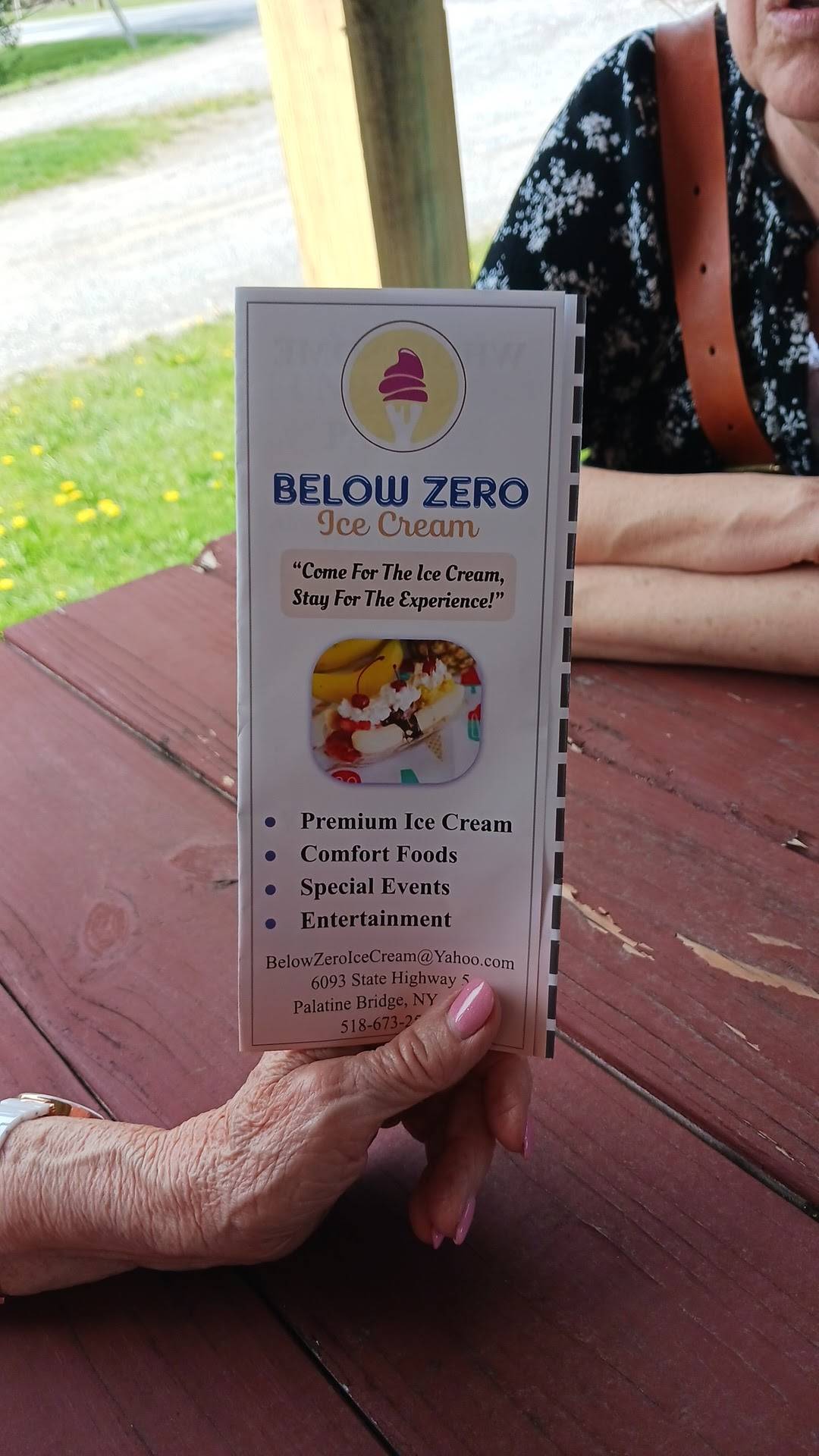 Menu at Below Zero Ice Cream & Grill, Palatine Bridge