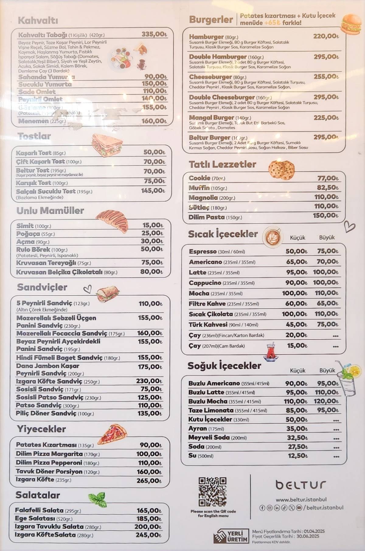 Menu at Beltur Kafe, Istanbul