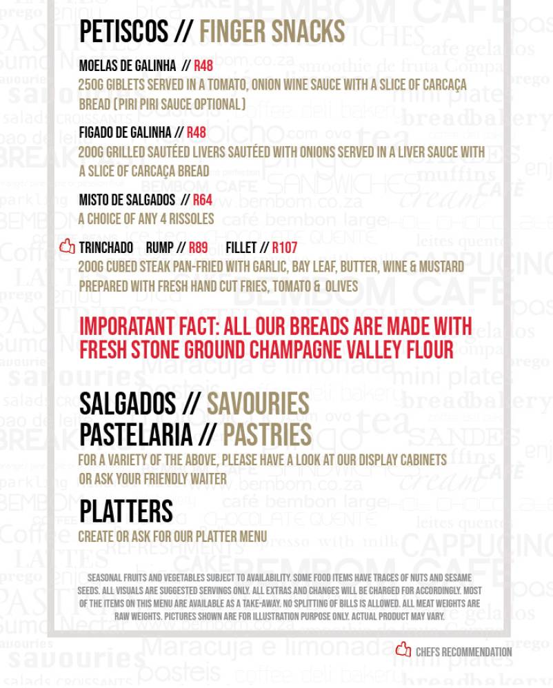 Menu at Bem Bom Linden pub & bar, Randburg