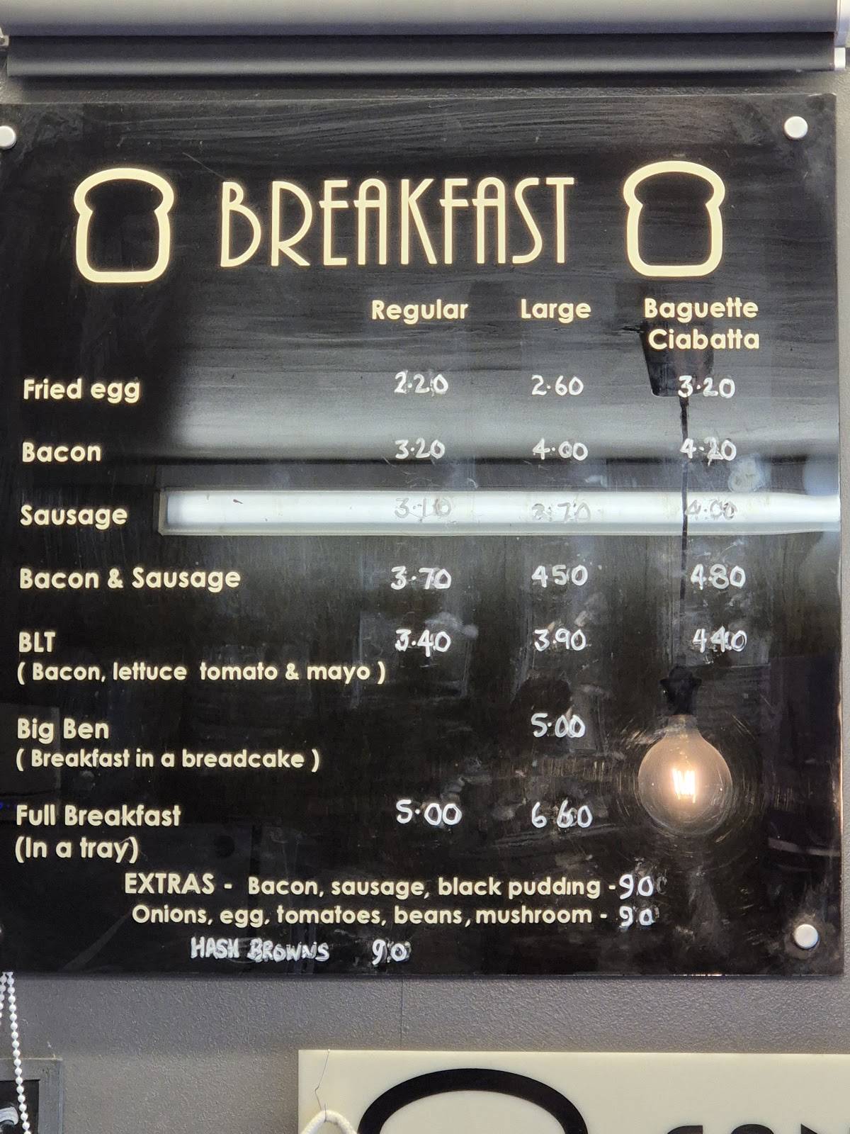 Menu at Benedicts fast food, Hull