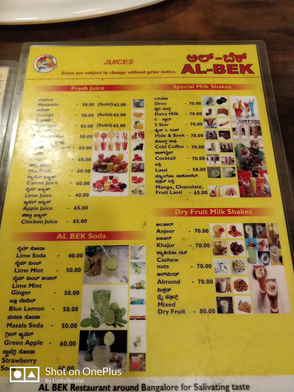 Menu at AL-BEK Restaurant, Bengaluru, 527