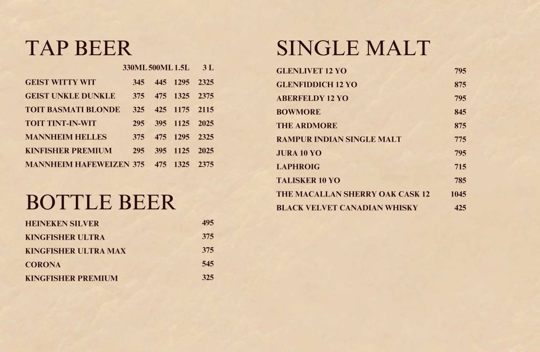 Menu at Underdoggs Hebbal, Bengaluru