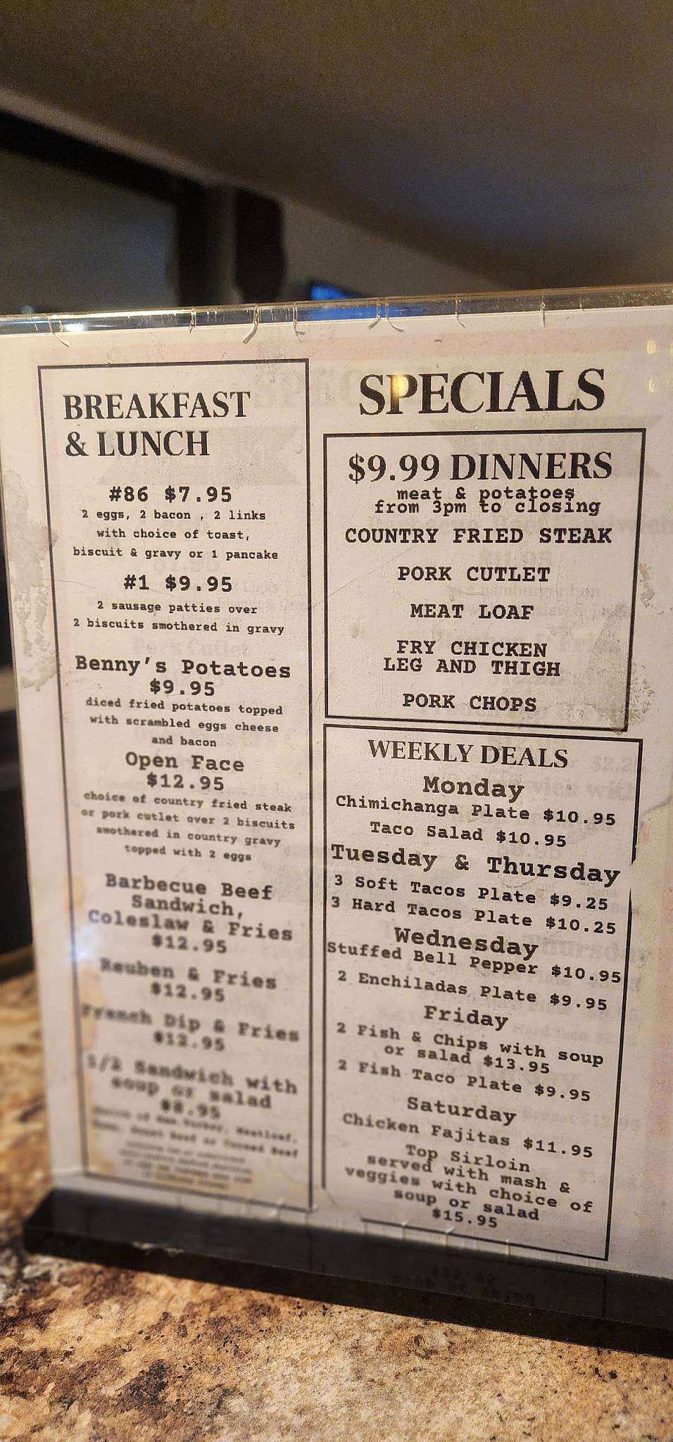 Menu at Bennys at Earls castle pub & bar, Bullhead City, 491 Long Ave