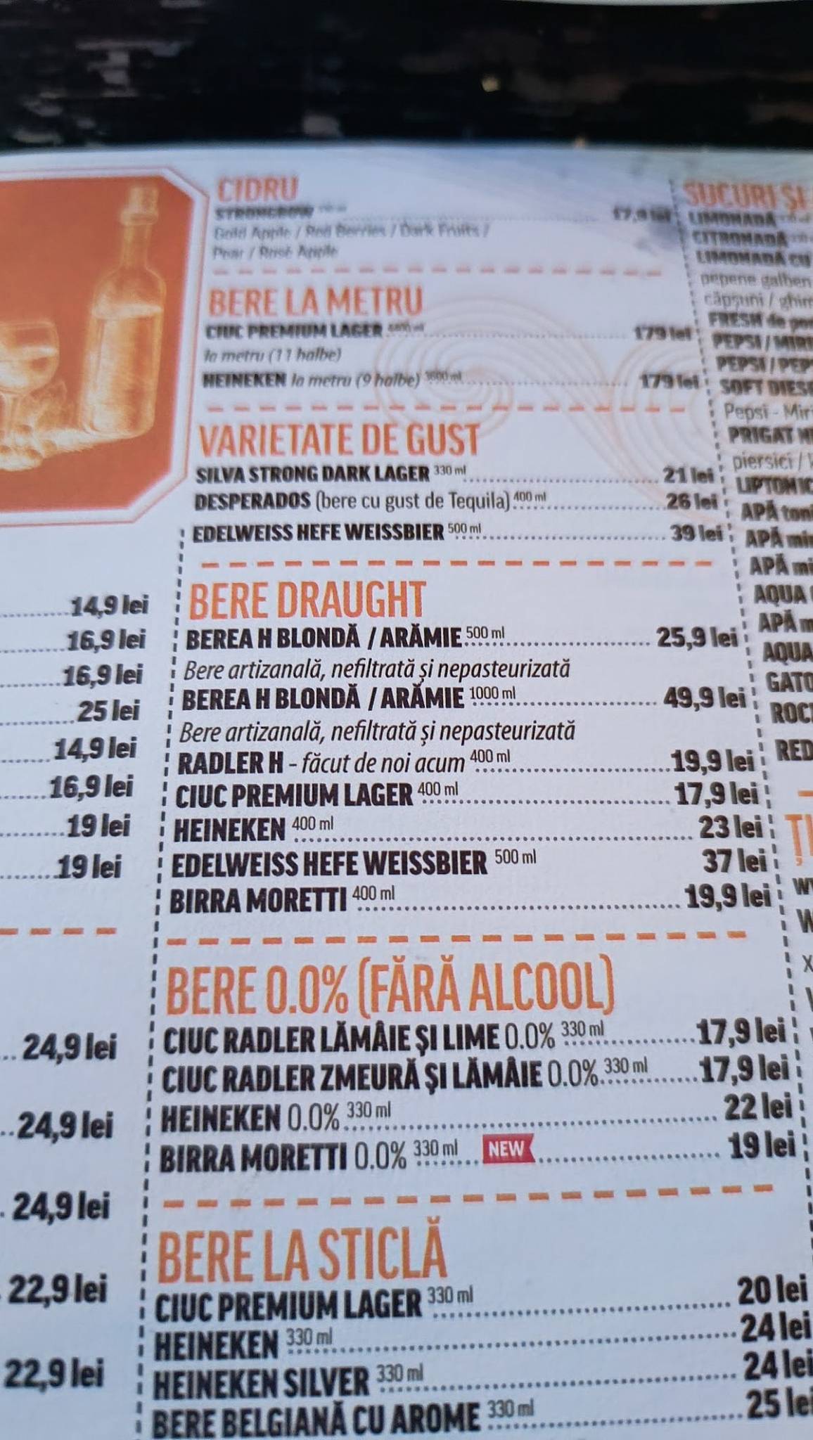 Menu at Berăria H Herăstrău, Bucharest