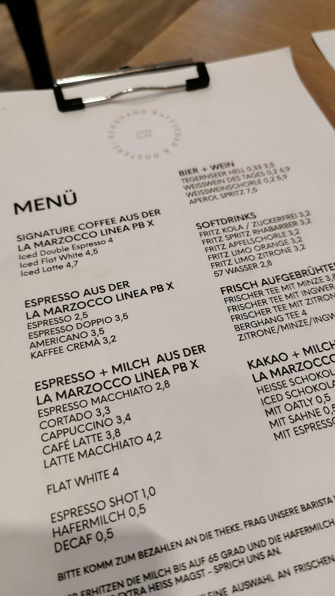 Speisekarte von Berghang Kaffee cafe, Olpe