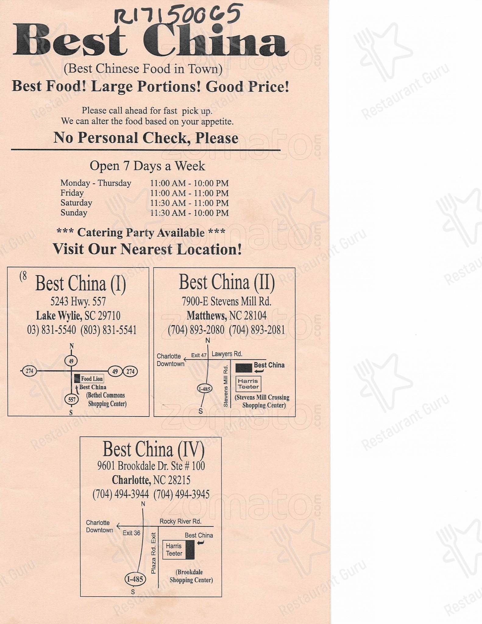Menu at Best China restaurant, Charlotte, Brookdale Dr Suite 100