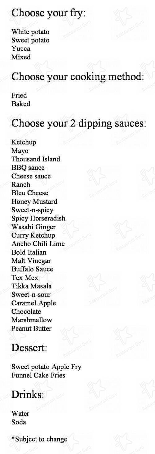 Menu at Best French Fries, Coconut Creek
