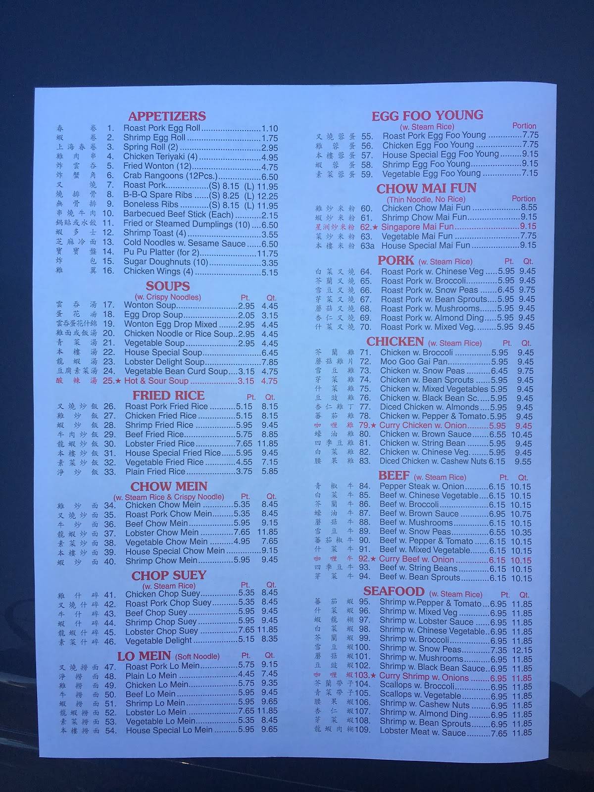 Menu at Best Kitchen restaurant, Jamestown