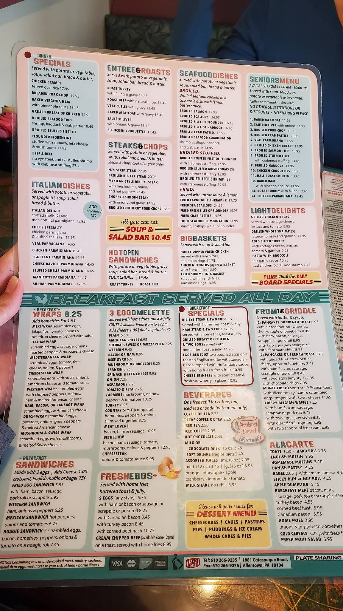 Menu at Bethlehem Diner restaurant, Allentown