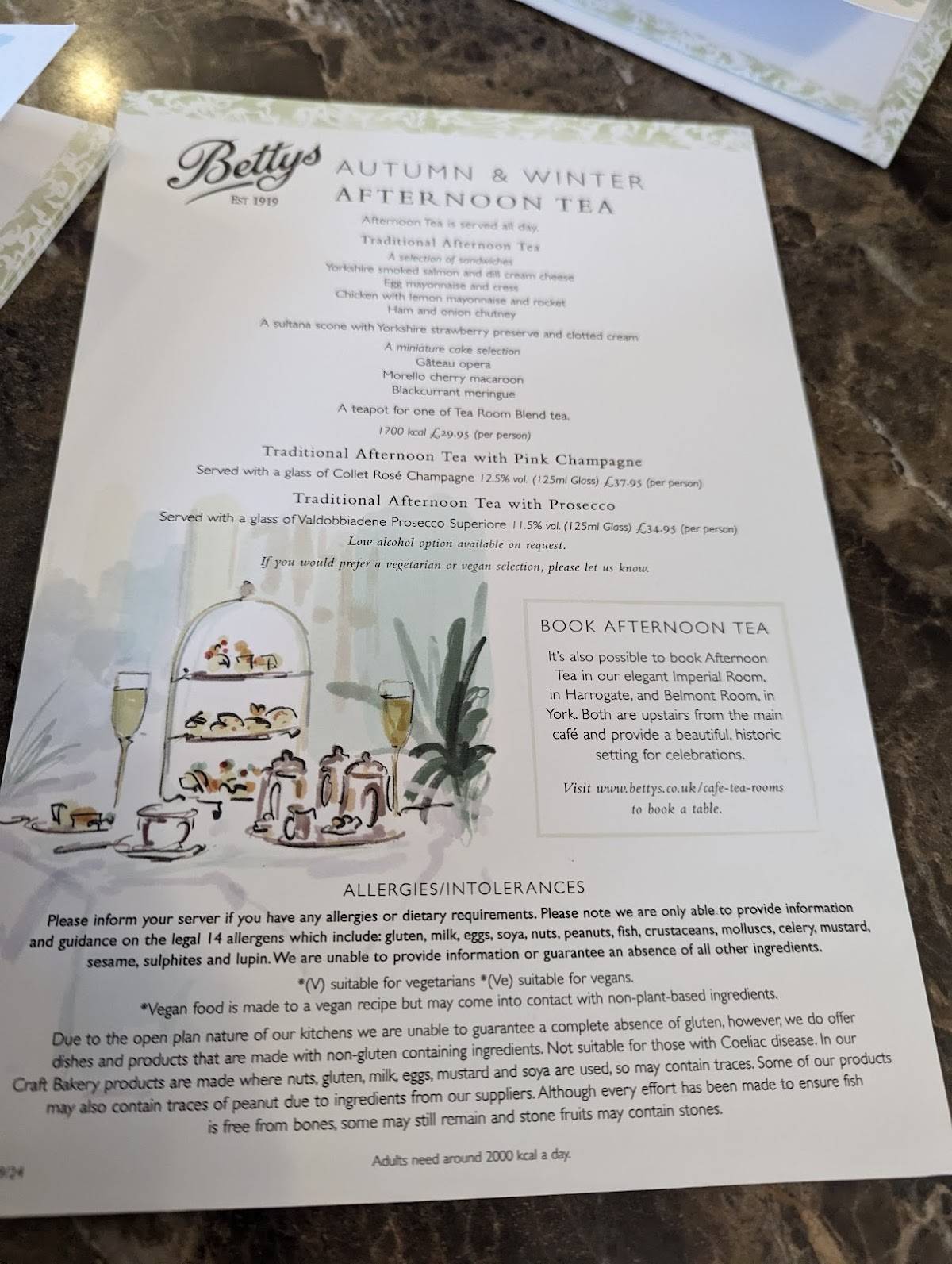 Menu at Bettys Café Tea Rooms cafe, Harrogate