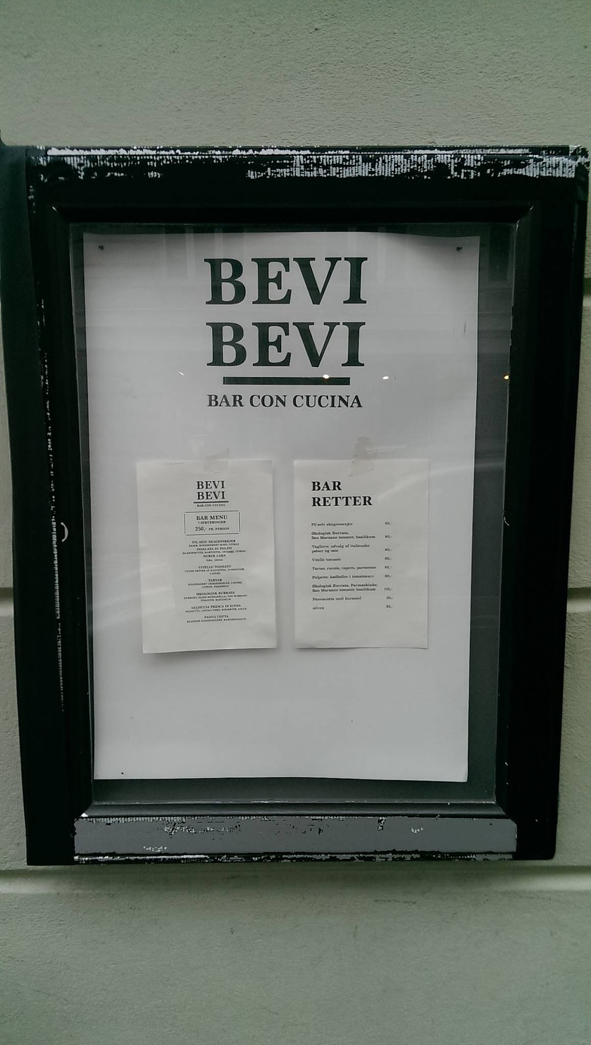 Menu at Bevi Bevi pub & bar, Copenhagen