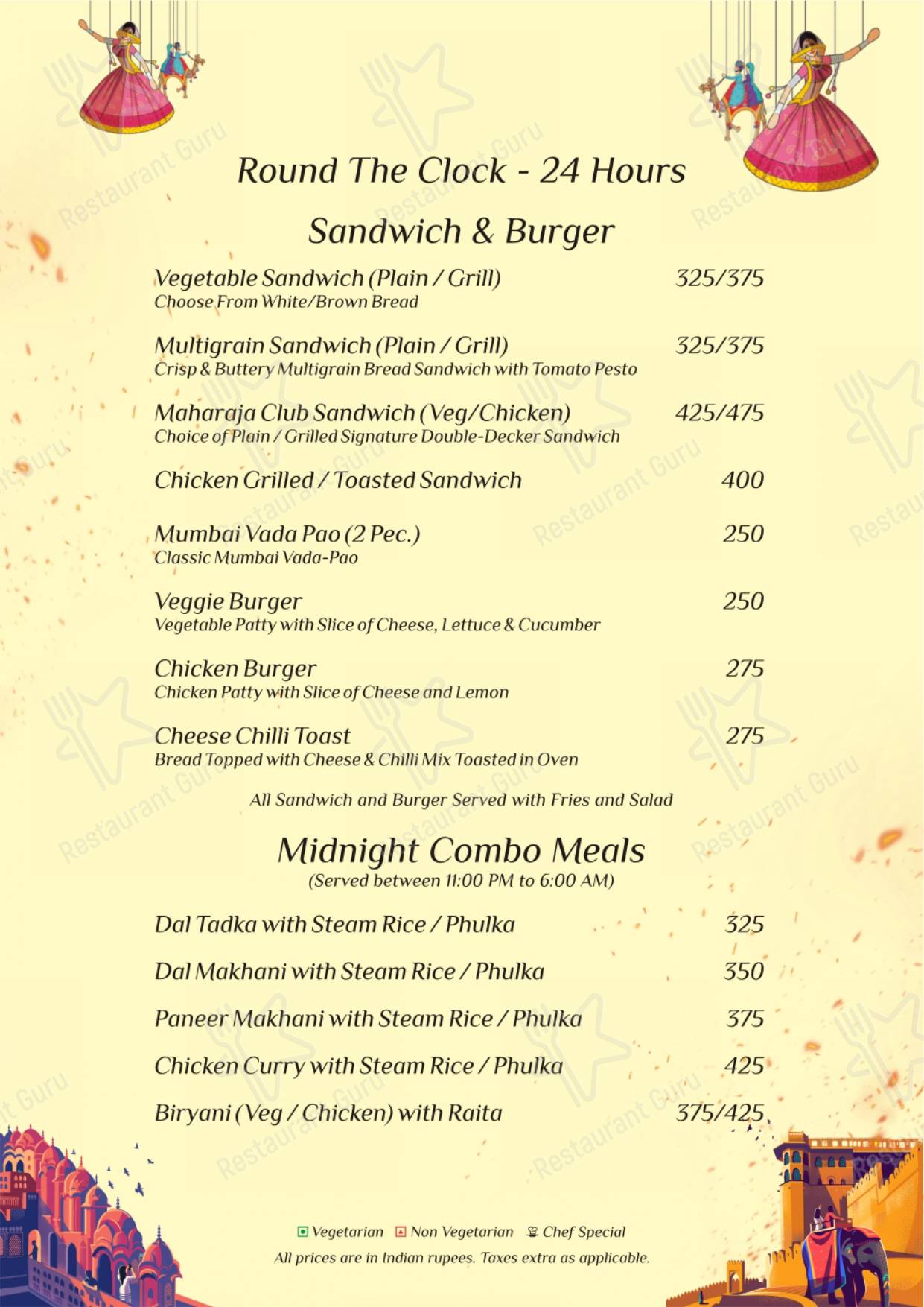 Menu at Bhanwar Singh Palace Jaipur, Bagru