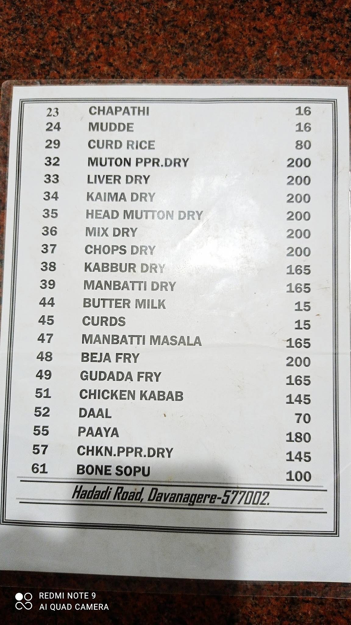 Menu at Bharani Family Restaurant, Davanagere, SH 65