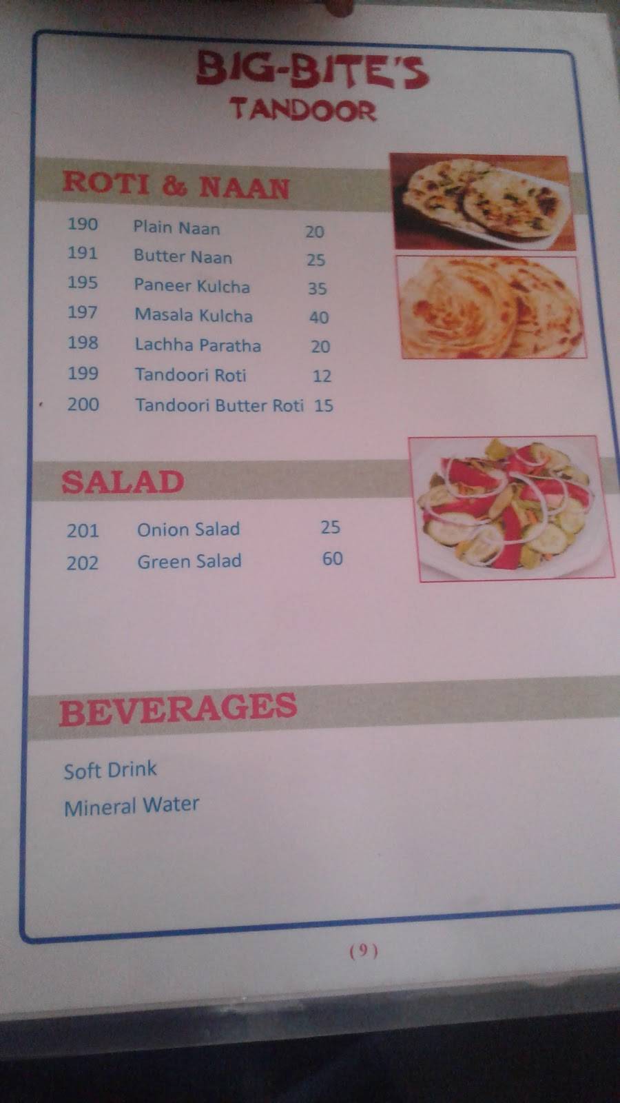 Menu at Big Bite, Bhagalpur
