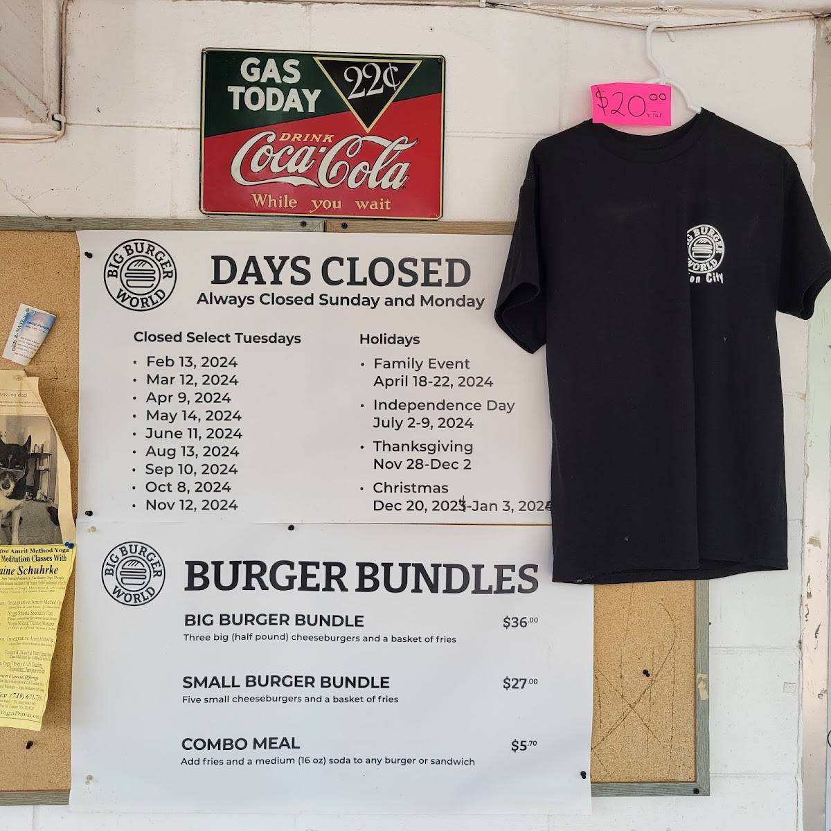 Menu at Big Burger World restaurant, Cañon City