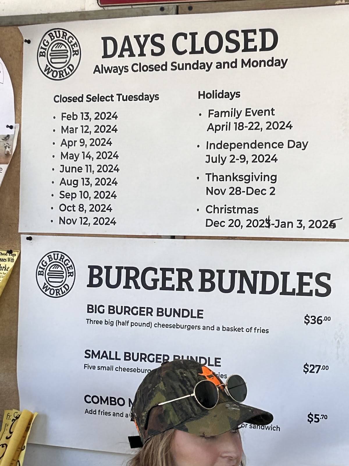 Menu at Big Burger World restaurant, Cañon City