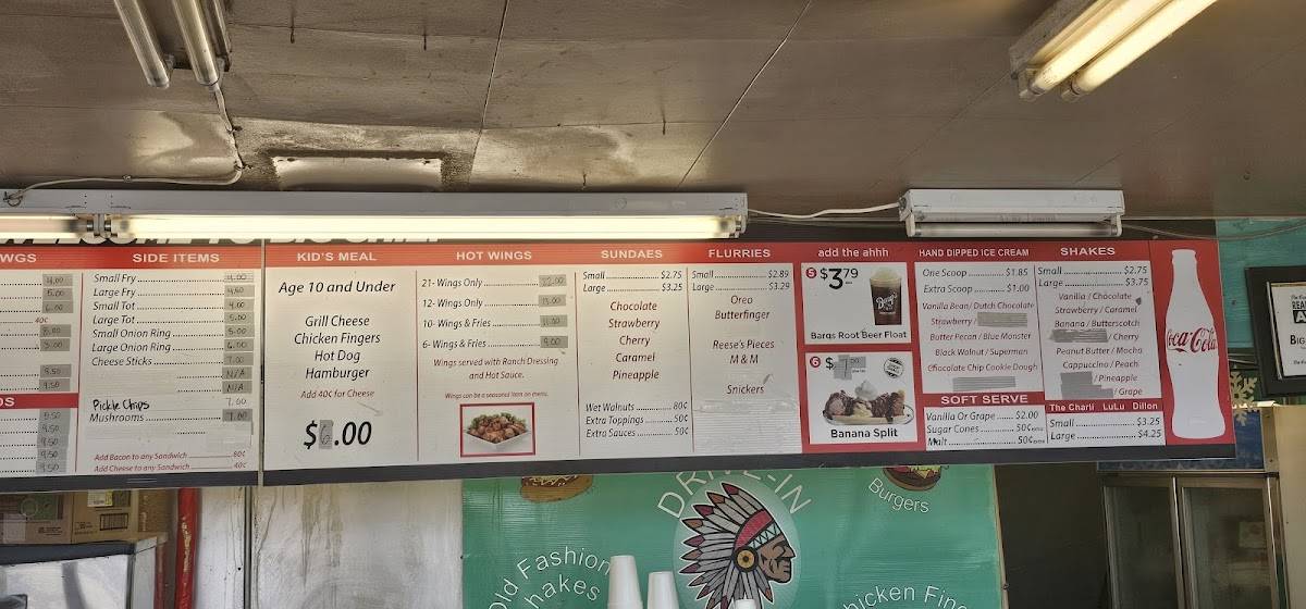 Menu at Big Chief Drive-In fast food, Glencoe