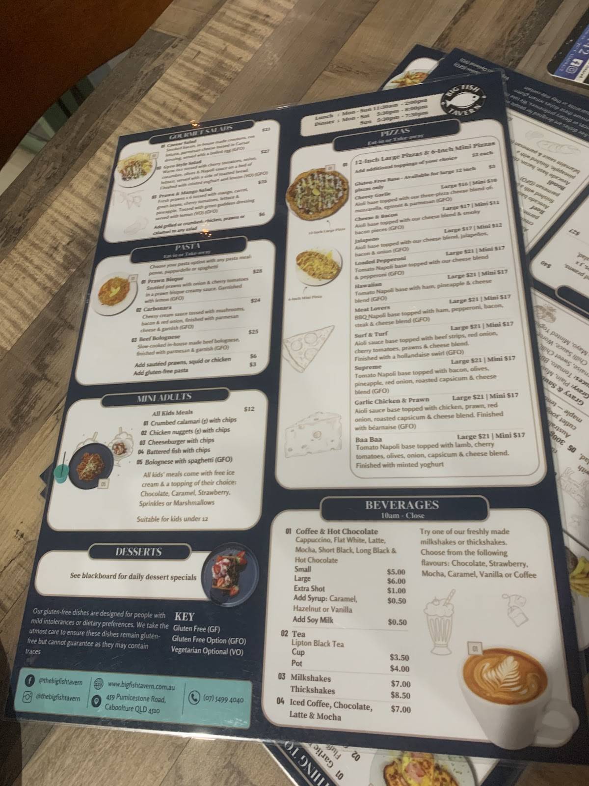 Menu at Big Fish Tavern restaurant, Caboolture