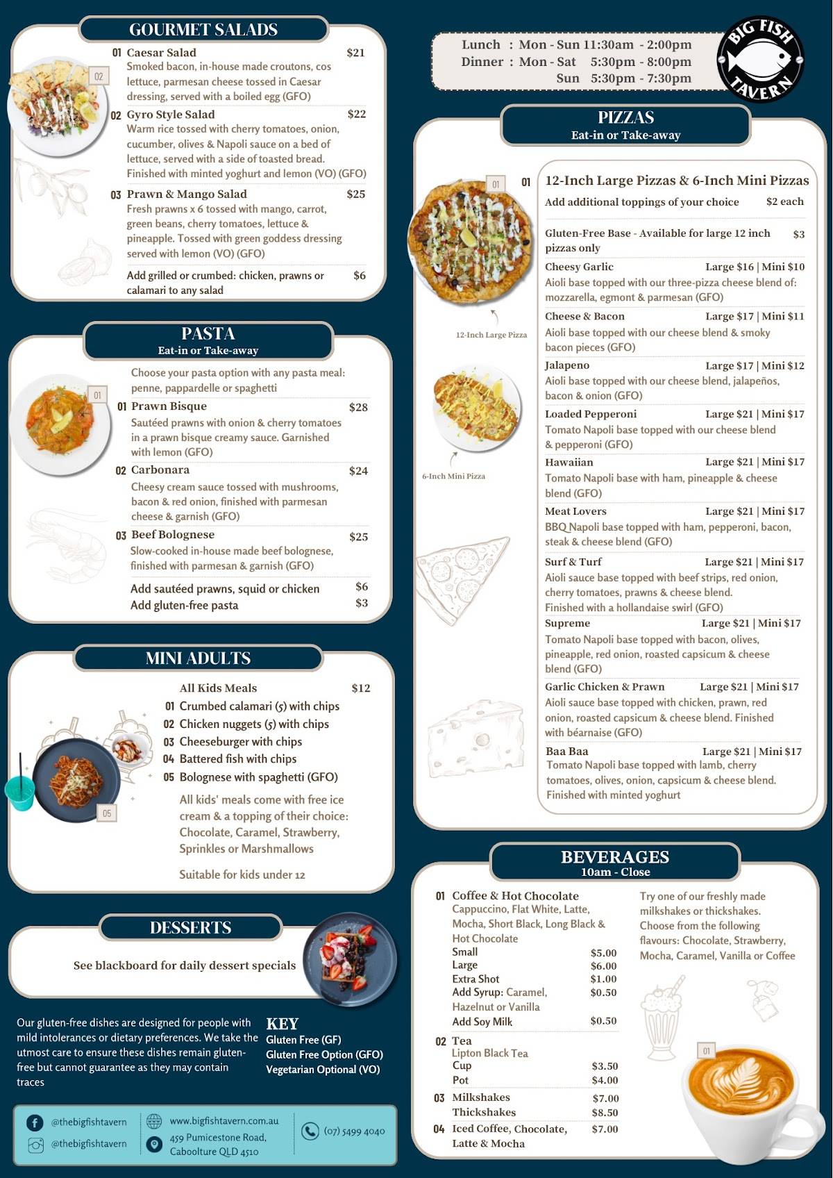 Menu at Big Fish Tavern restaurant, Caboolture