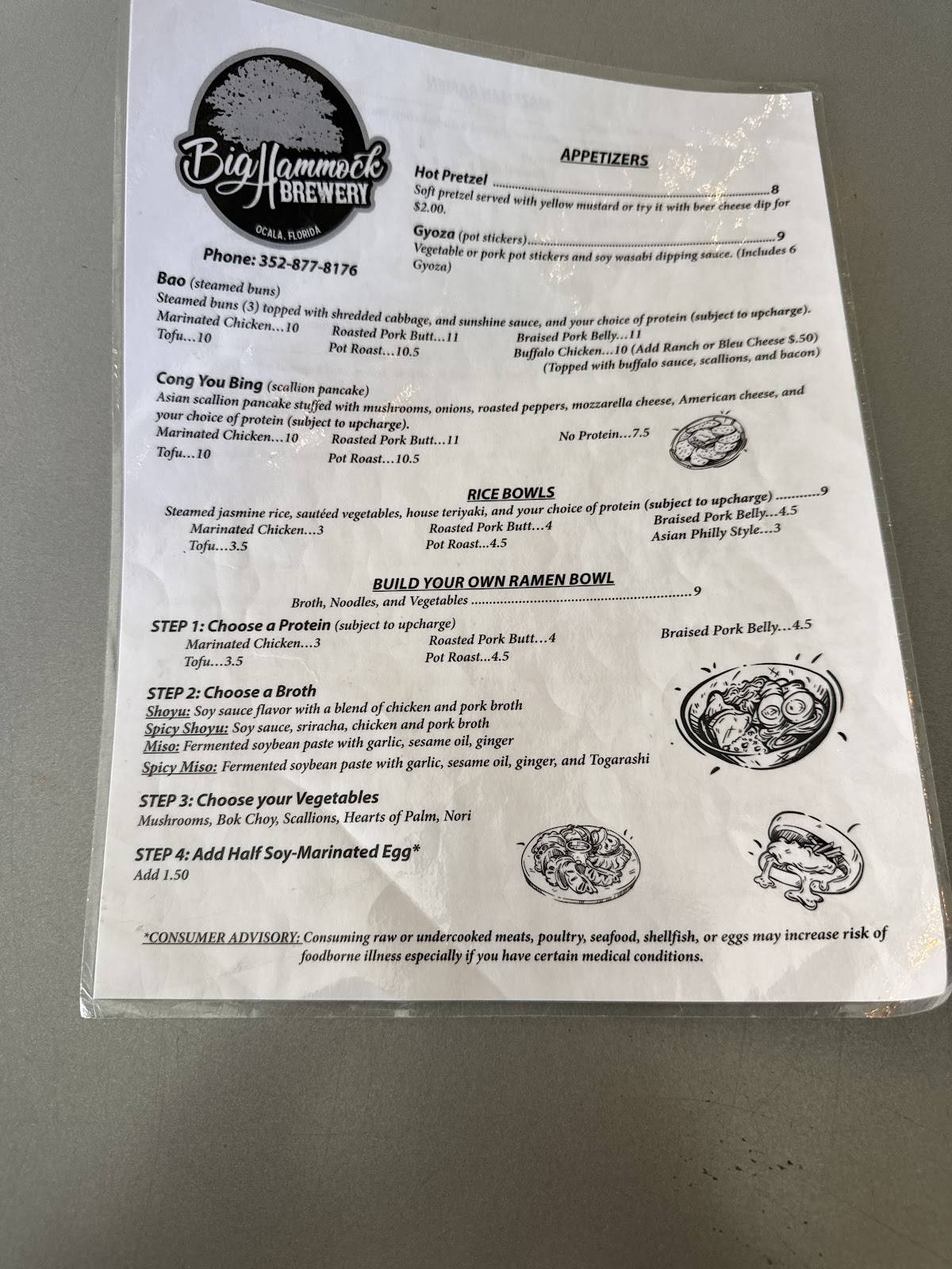 Menu at Big Hammock Brewery & Bites restaurant, Ocala