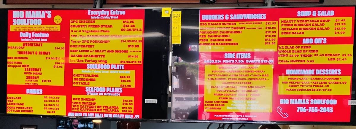 Menu at Big Mama's Soul Food desserts, Augusta, Wrightsboro Rd #30