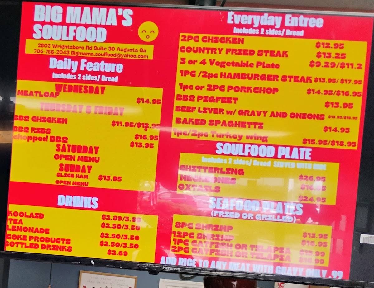 Menu at Big Mama's Soul Food desserts, Augusta, Wrightsboro Rd #30