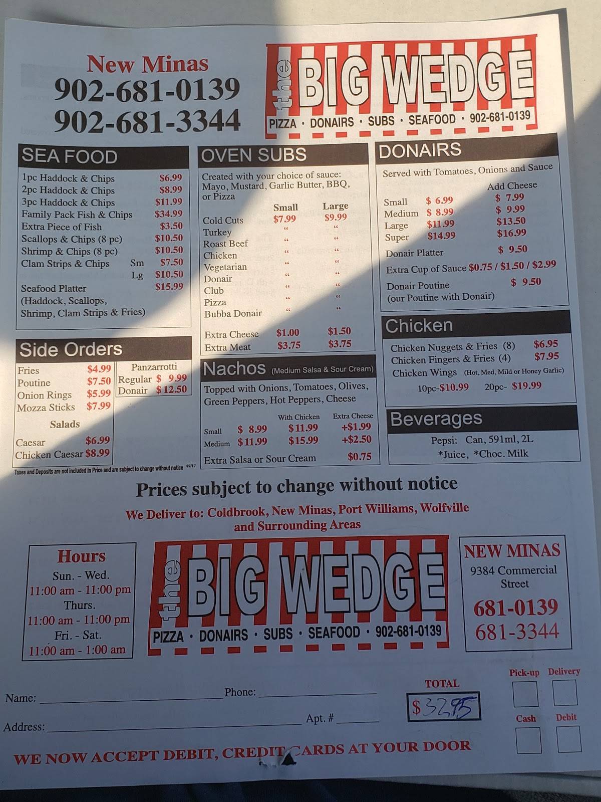 Menu at Big Wedge New Minas pizzeria, New Minas