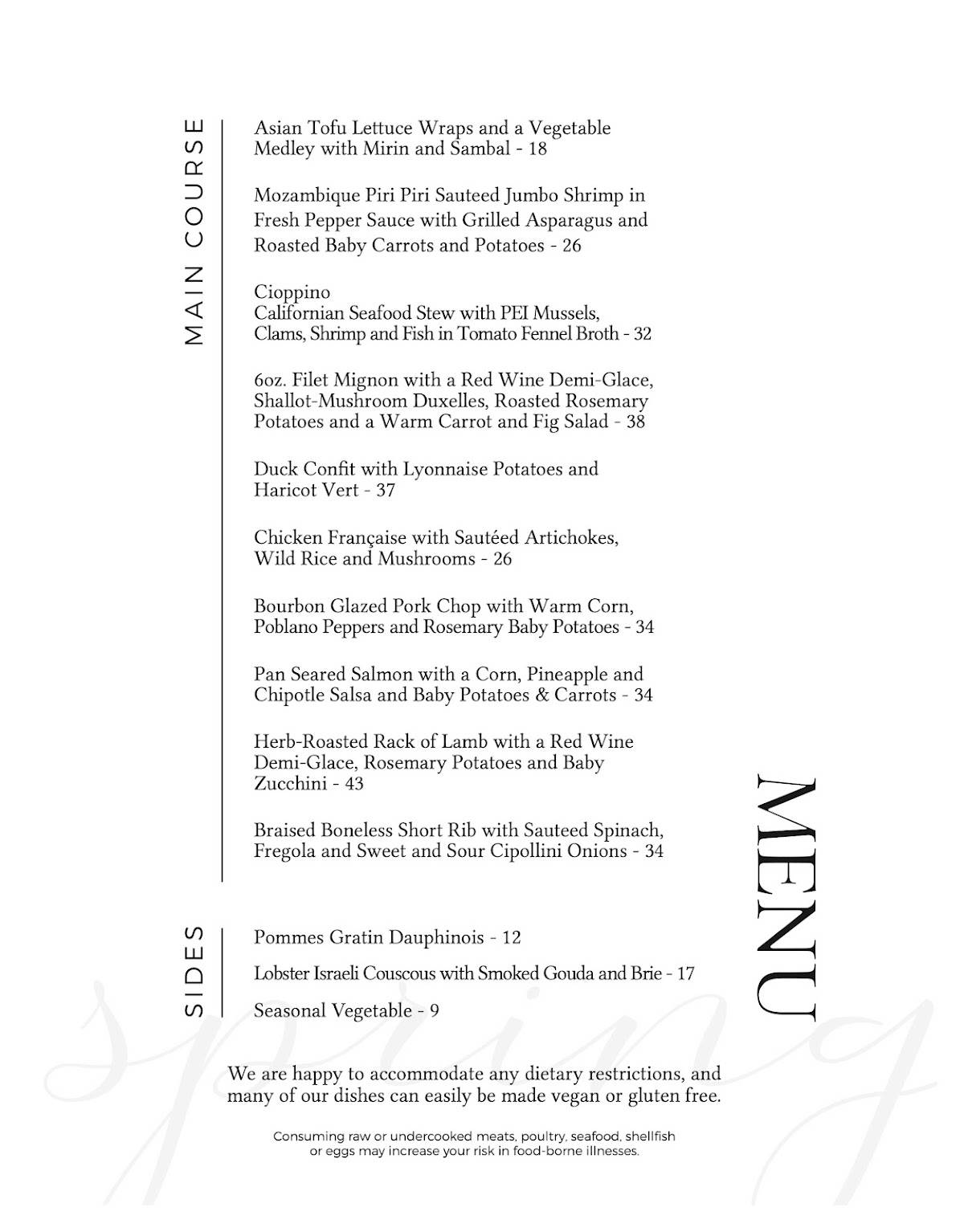 Menu at Bijou Garden Cafe, Sarasota