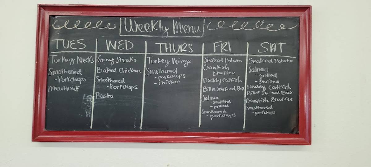 Menu at Billie Jean's Café cafe, Baton Rouge