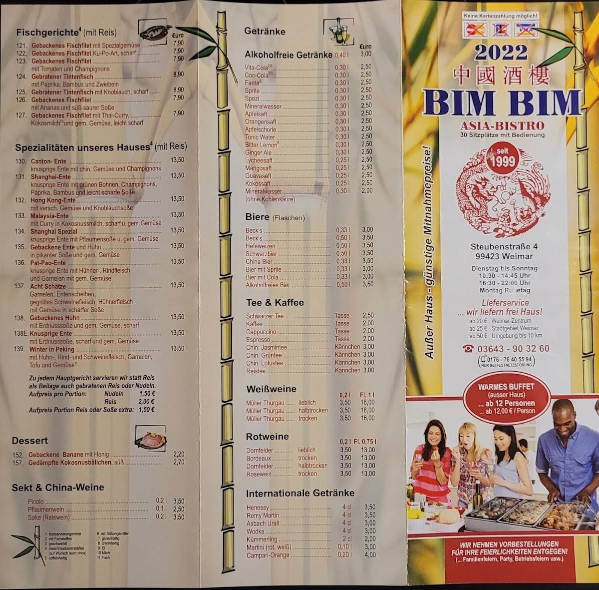 Speisekarte von Bim Bim - Vietnam-Thai-Bistro restaurant, Weimar
