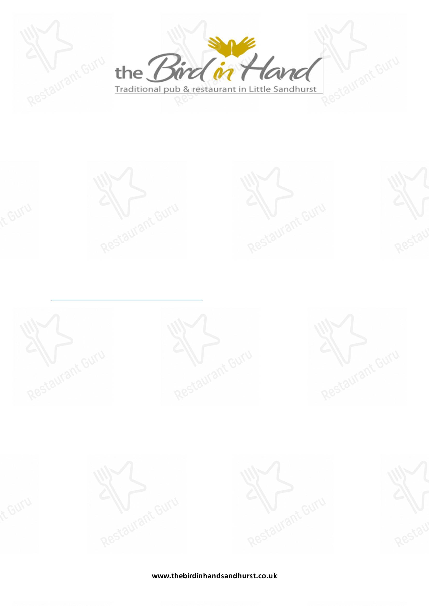 Menu at Bird In Hand pub & bar, Sandhurst