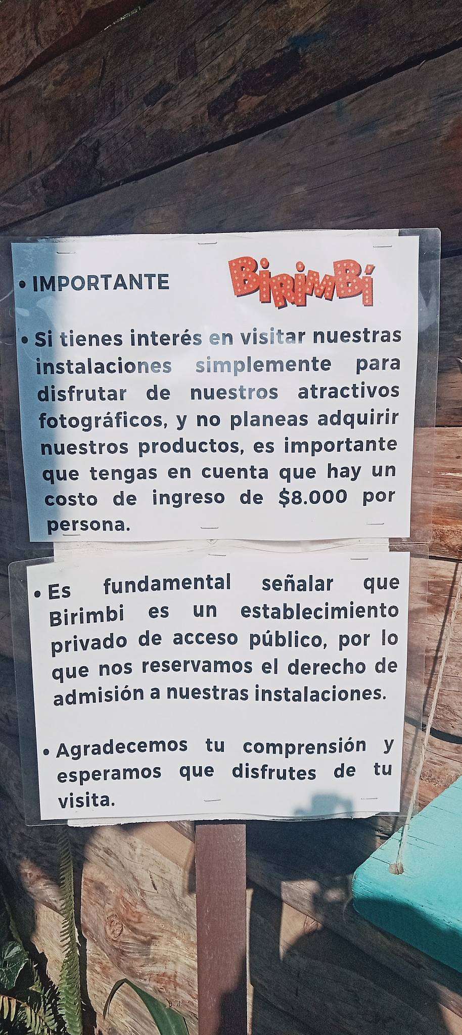 Carta de Birimbí de la casa de Los Sueños. Restaurante., Silvia