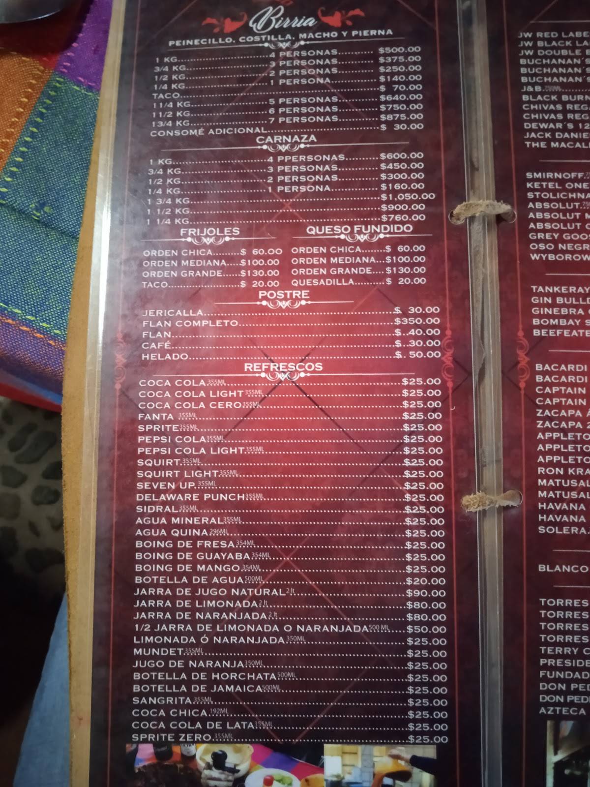 Carta del restaurante Birrierías Chololo, El Capulín
