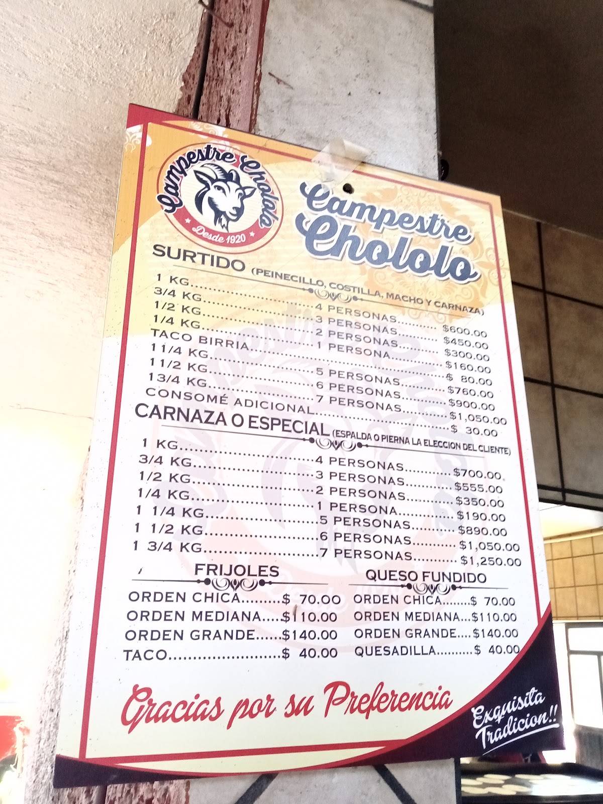 Carta del restaurante Birrierías Chololo, El Capulín