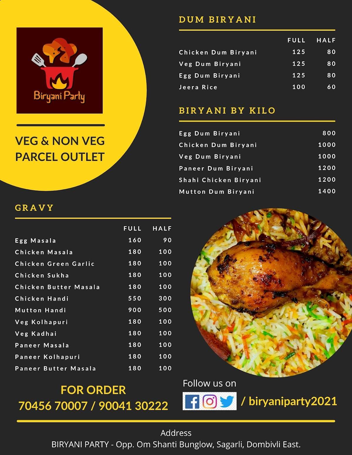 Menu at Biryani Party, Dombivli
