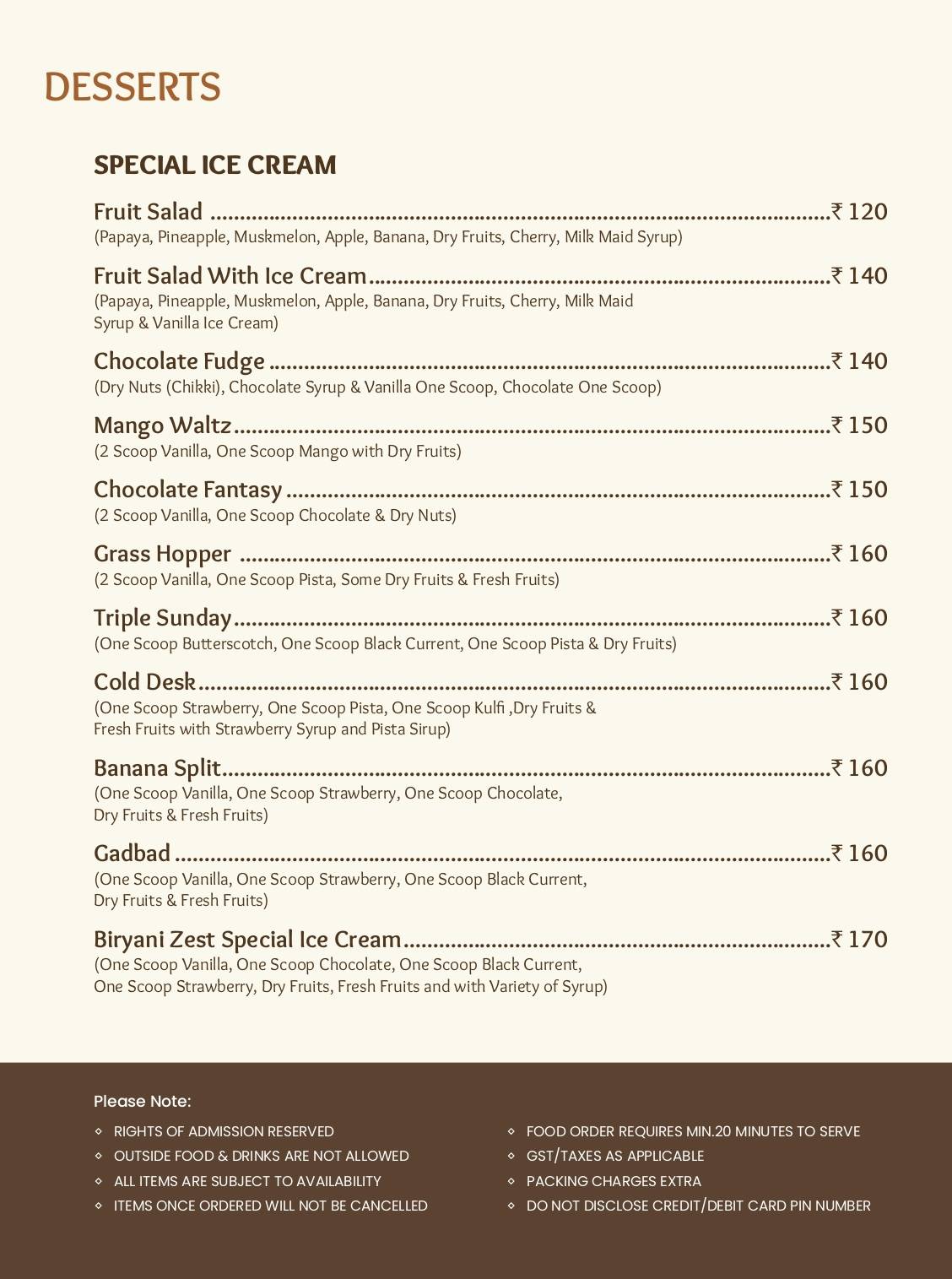 Menu at Biryani Zest, Manyata Tech Park, Hyderabadi Dum Biryani ...