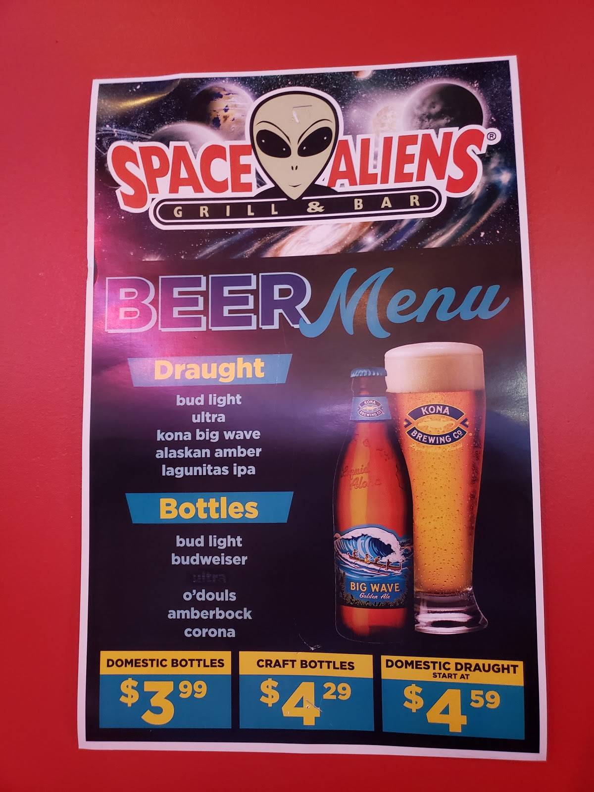 Menu at Space Aliens Grill & Bar, Bismarck