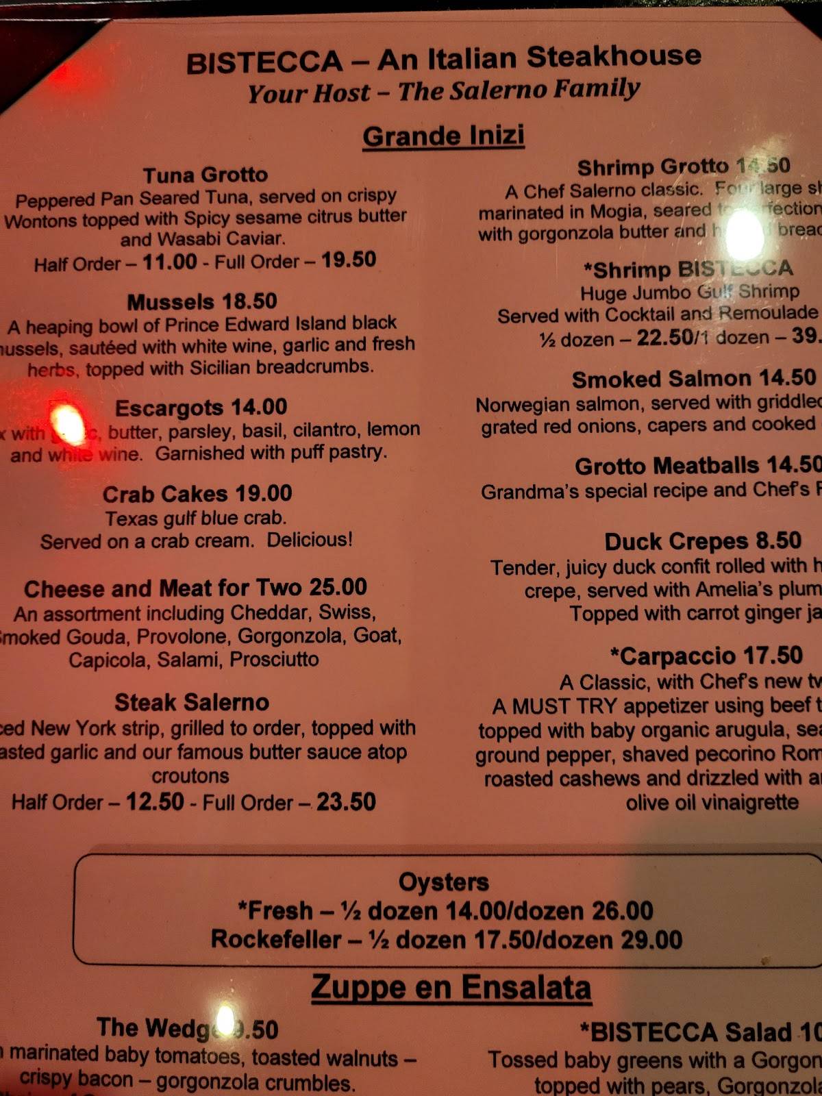 Menu at Bistecca - An Italian Steakhouse, Highland Village