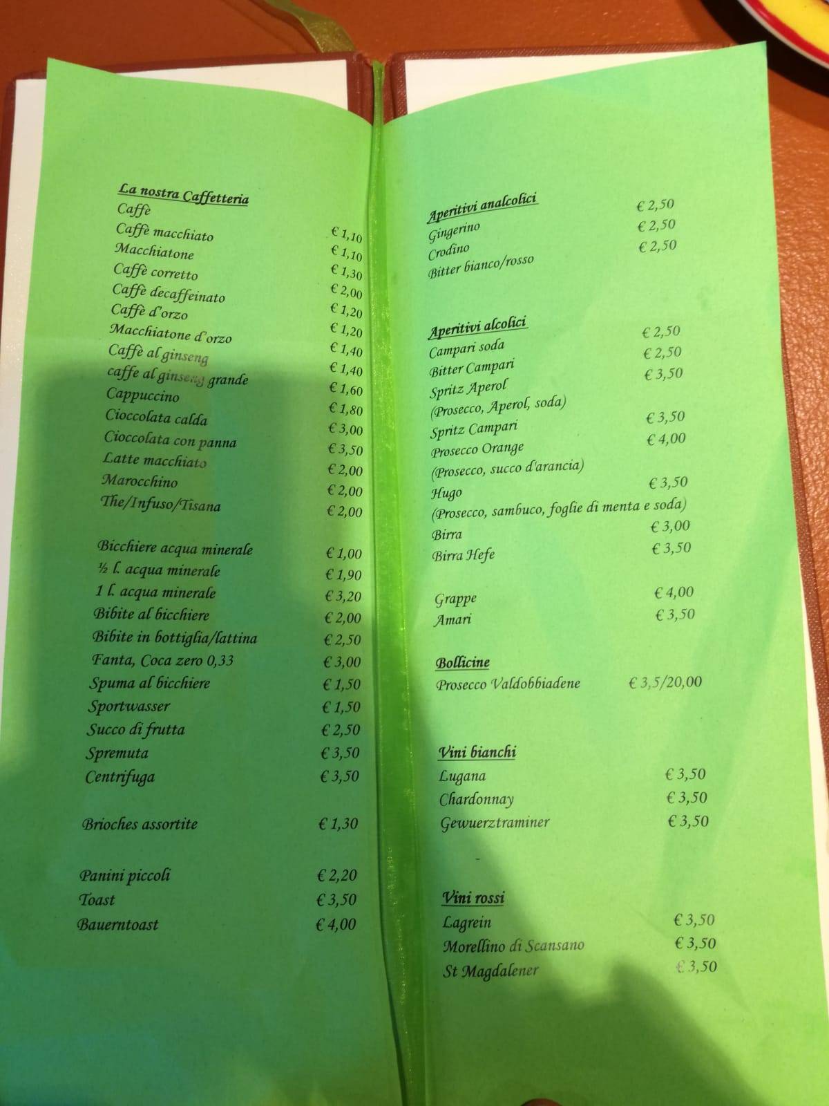 Speisekarte von Bistrò Caffè al Volo restaurant, Bozen