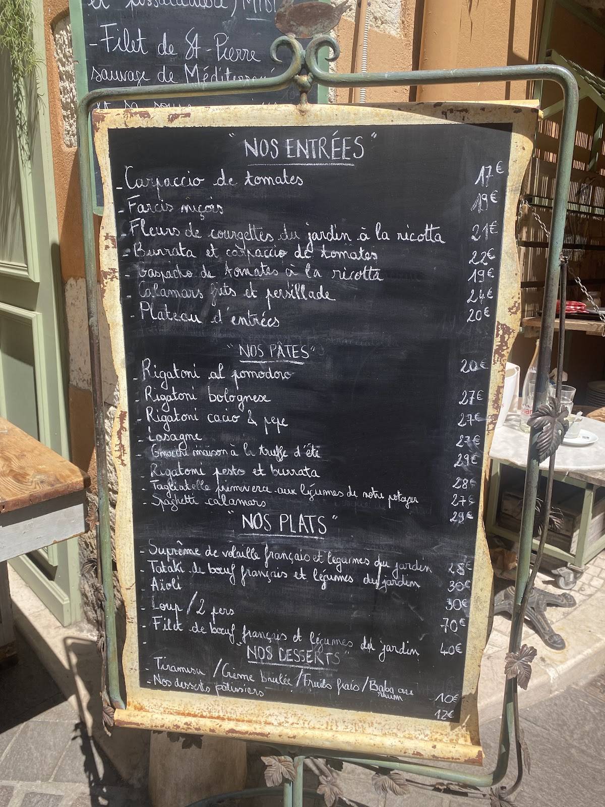 Menu au Bistro Chez Jules restaurant, Antibes