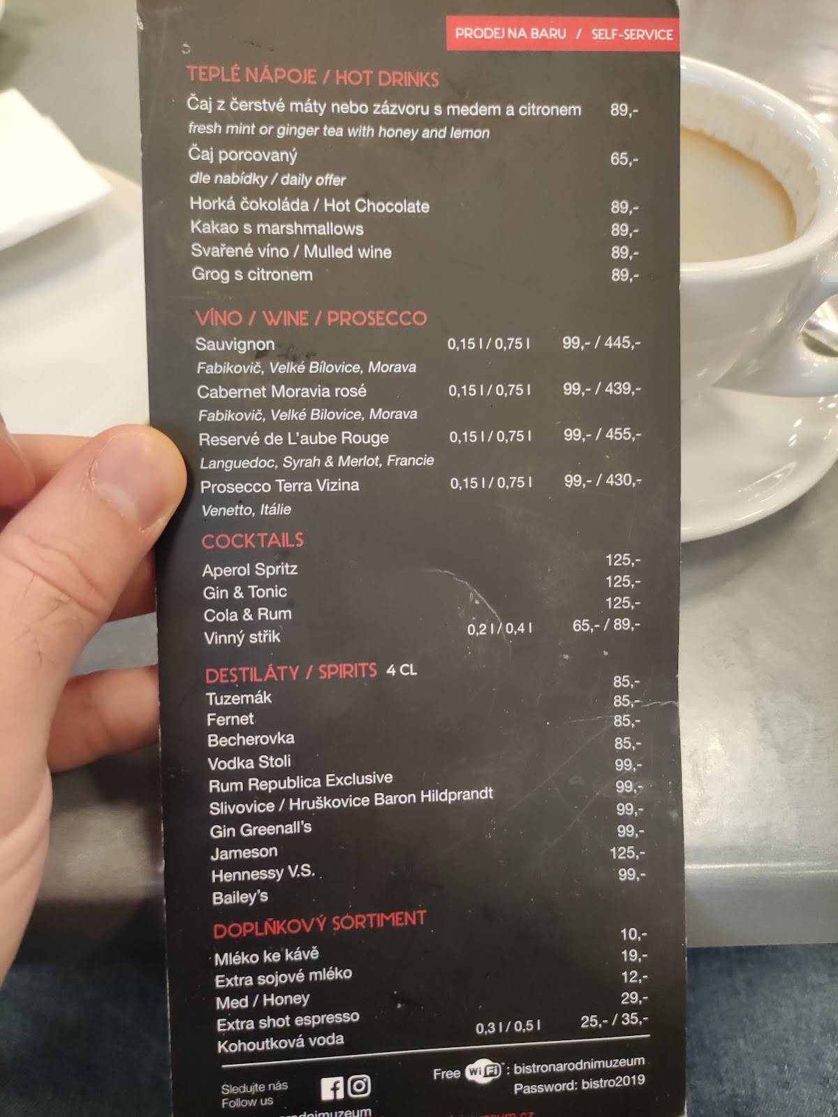 Menu at Bistro Národní muzeum restaurant, Prague, Vinohradská 1