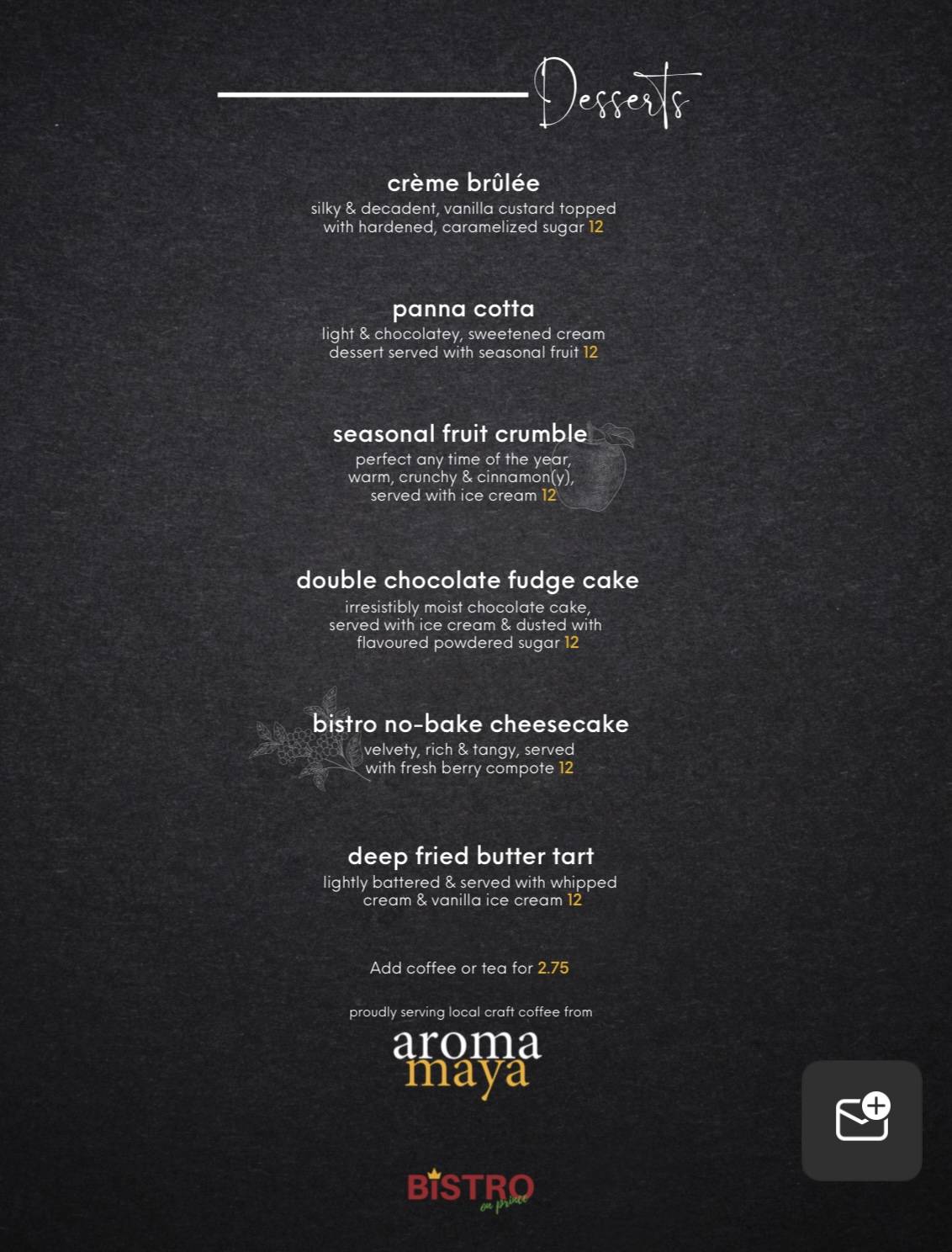 Menu at Inn on Prince Hotel & Conference Centre Truro pub & bar, Truro