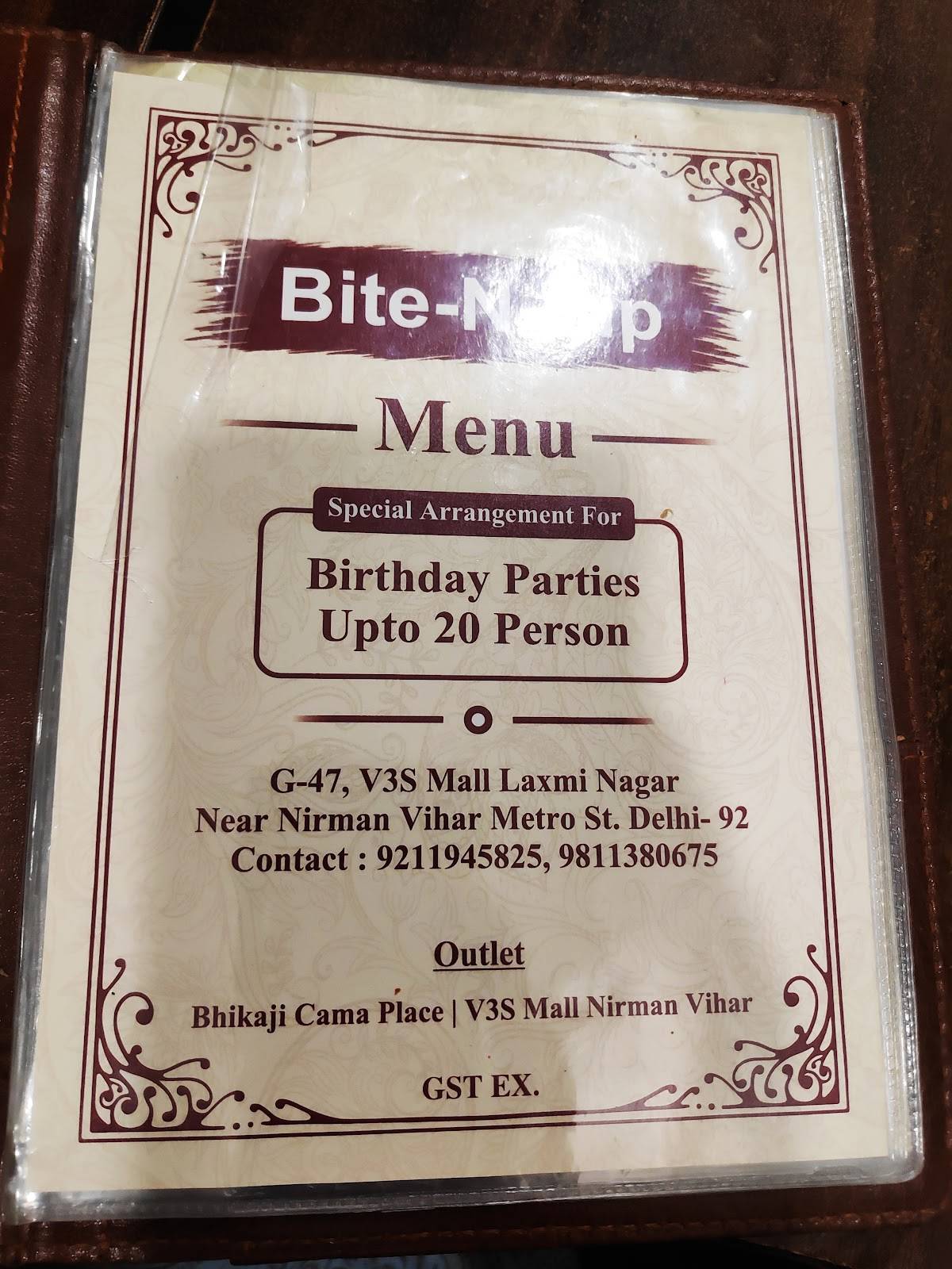 Menu at Bite-N-Sip, Delhi, Plot No 10