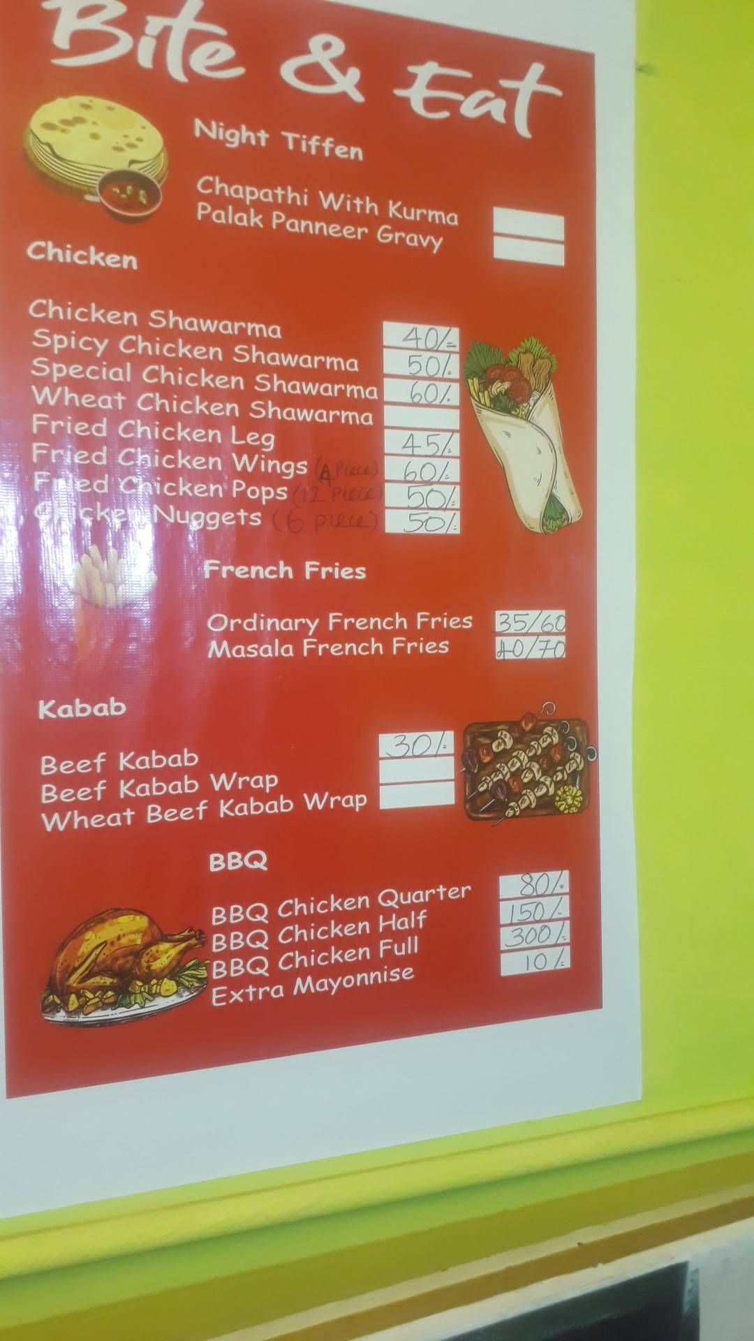 Menu at Bite & Eat, Tiruchirappalli