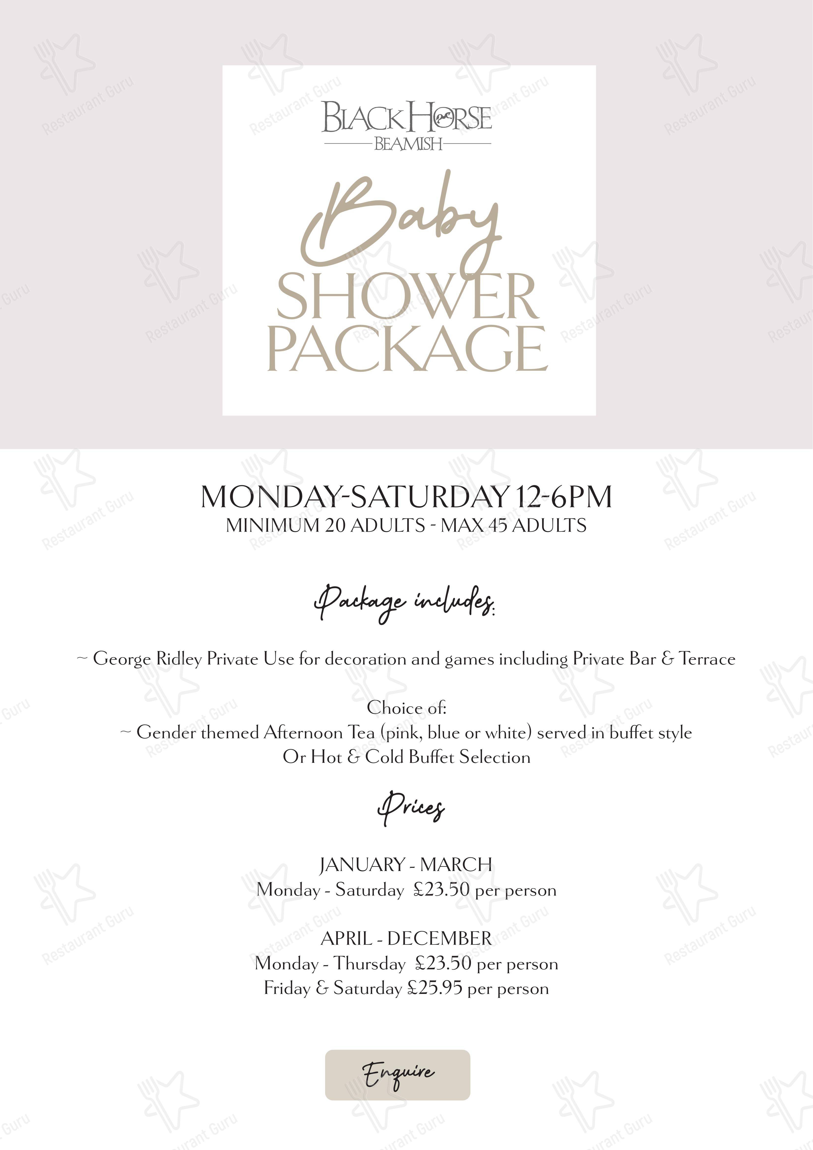 Menu at Black Horse Beamish pub & bar, Stanley, Red Row